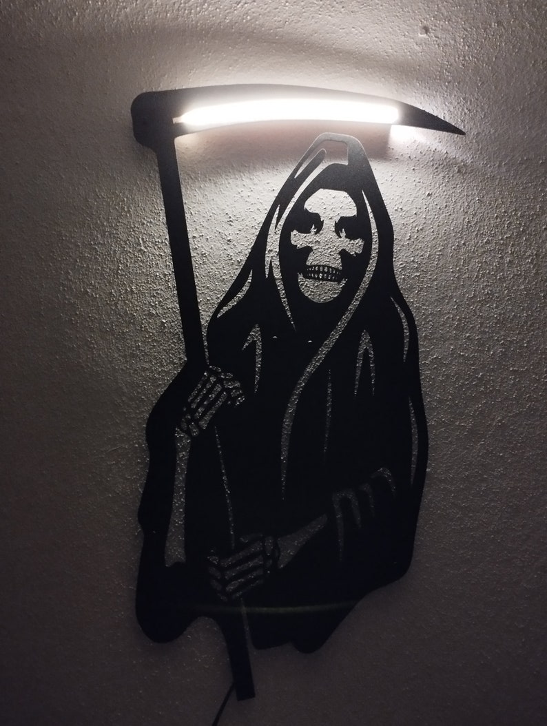 Grim Reaper Grim Reaper Metal Sign Gothic Wall Art With Neon - Etsy