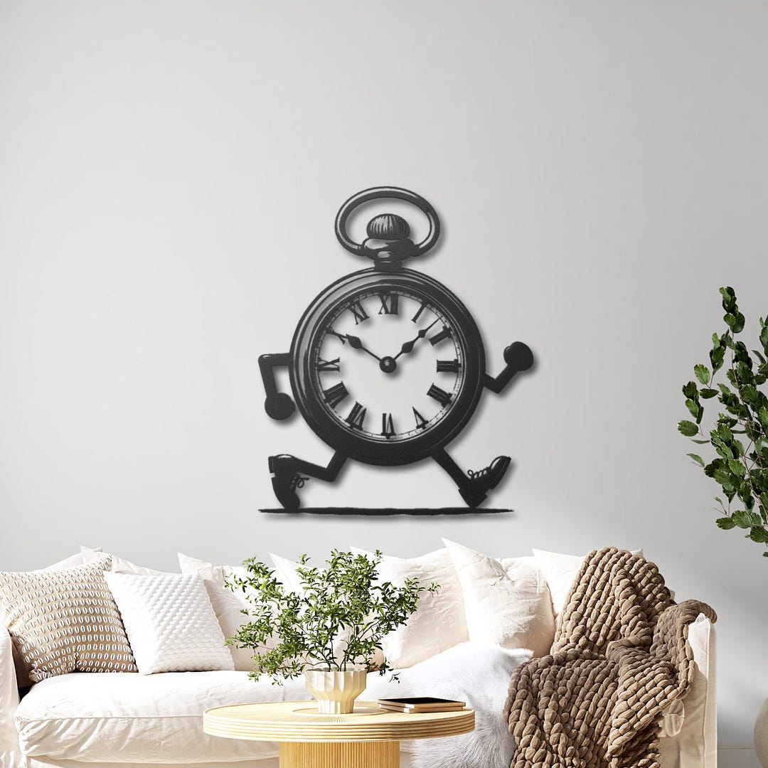 Walking Clock Metal Wall Art, Unique Minimalist Modern Clock Silhouette ...