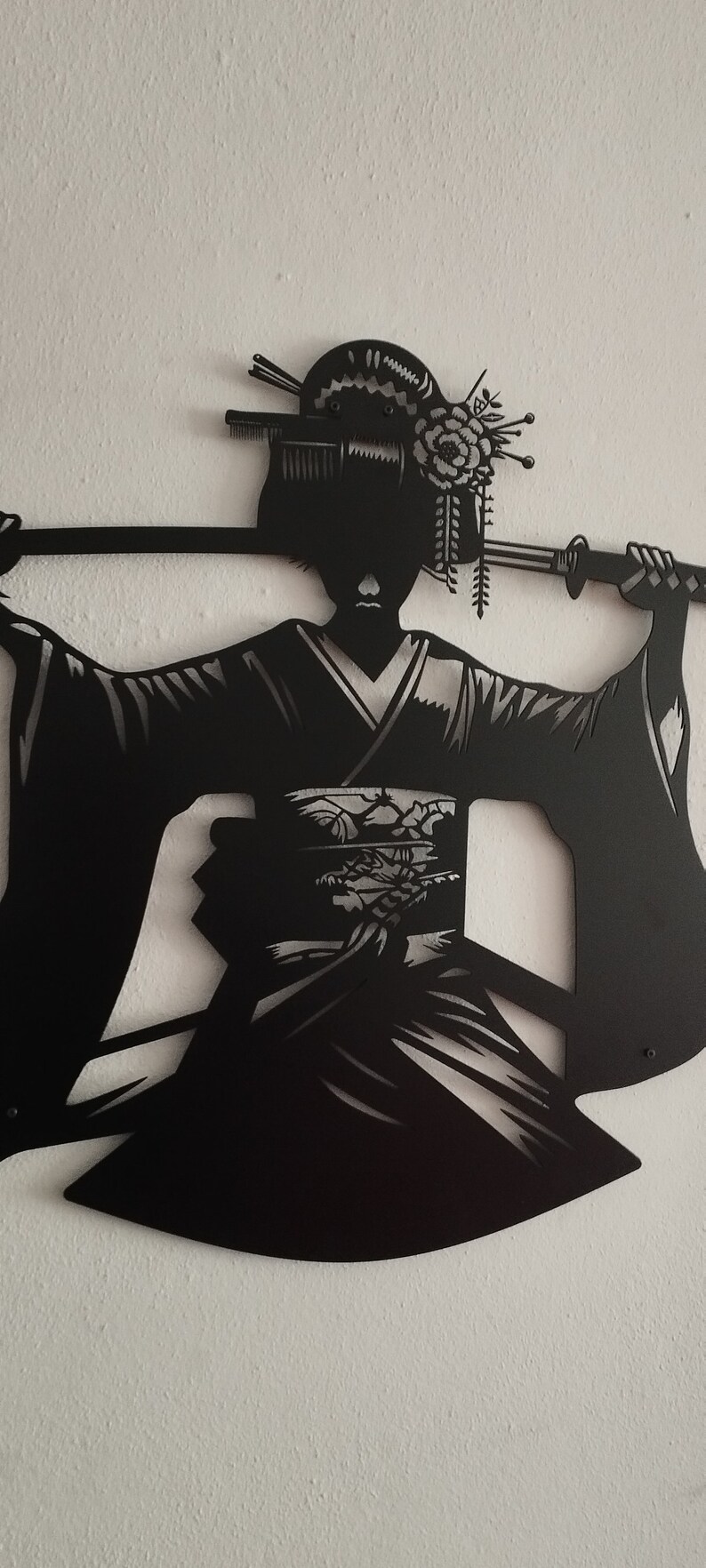 Geisha Metal Wall Art, Geisha With Katana Decor, Geisha Room Decor ...