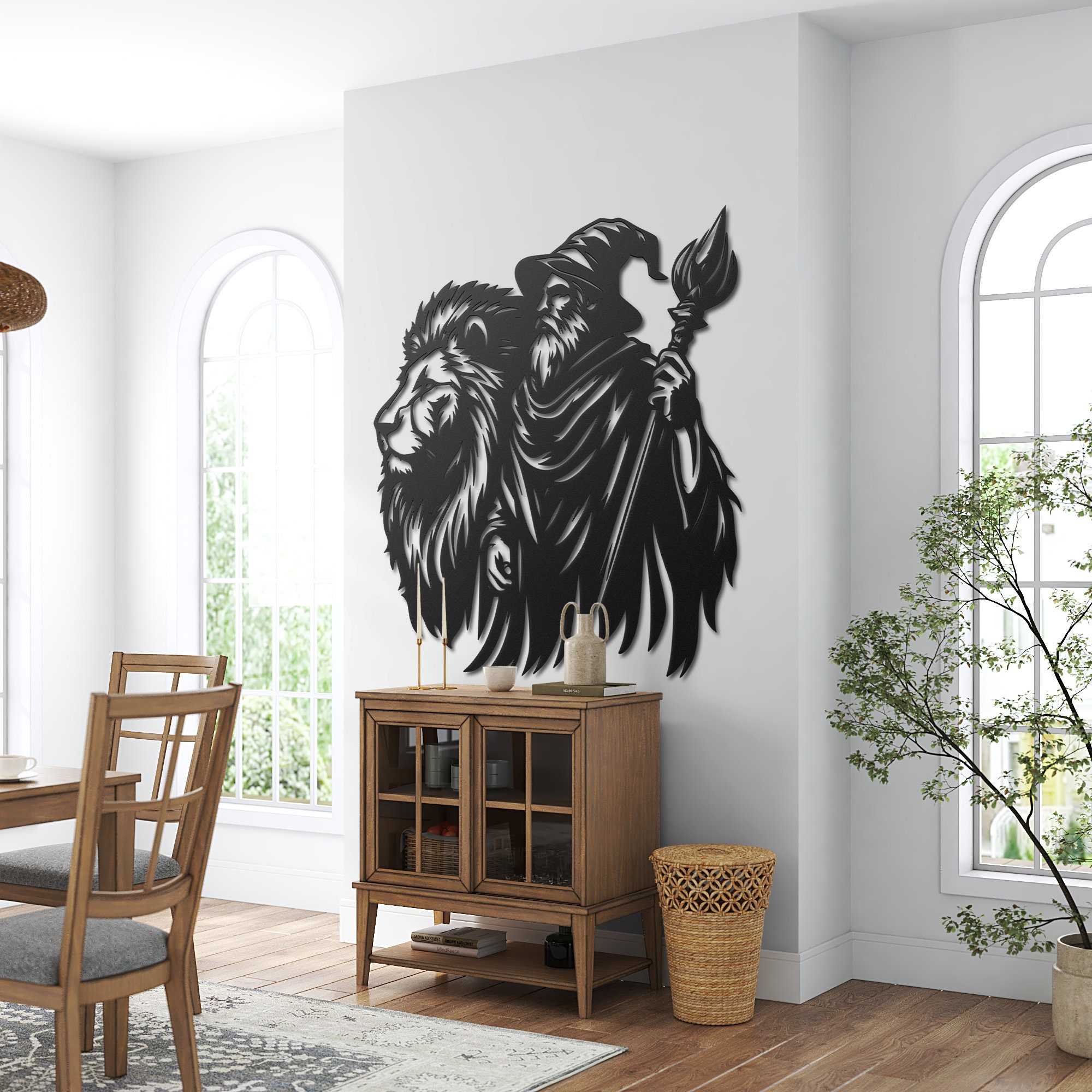 Wizard With Lion Metal Wall Art, Fantasy Art, Wizard Wall Decor - Etsy