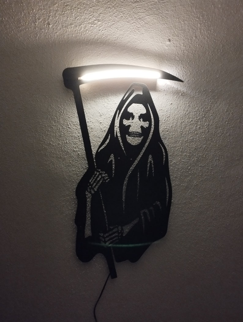 Grim Reaper Grim Reaper Metal Sign Gothic Wall Art With Neon - Etsy