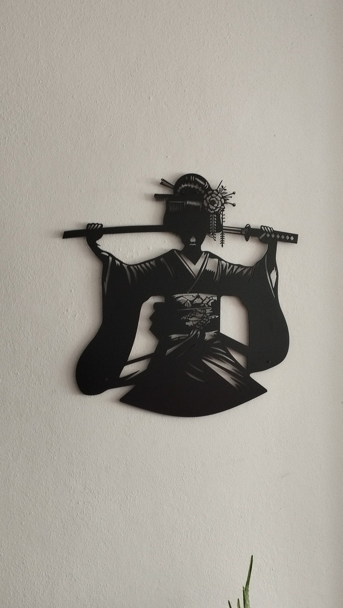 Geisha Metal Wall Art, Geisha With Katana Decor, Geisha Room Decor ...