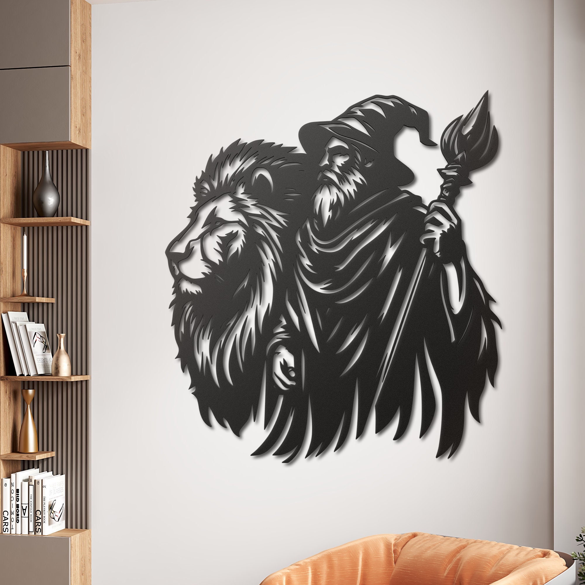 Wizard With Lion Metal Wall Art, Fantasy Art, Wizard Wall Decor - Etsy