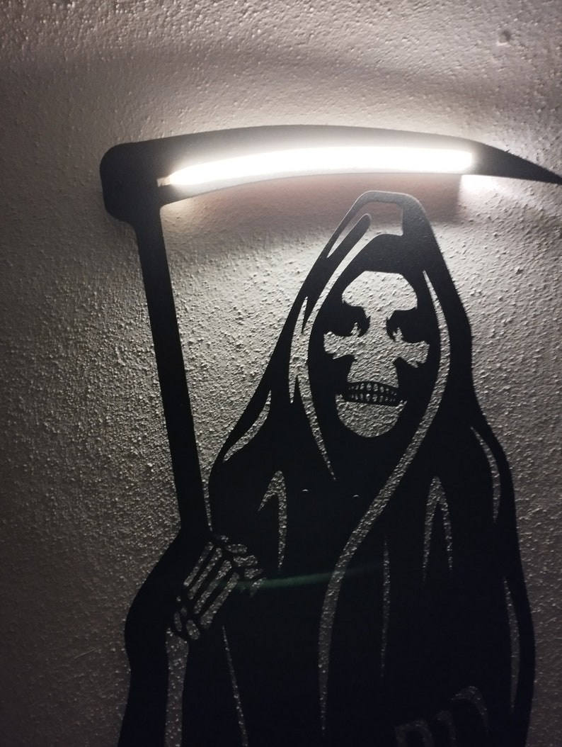 Grim Reaper Grim Reaper Metal Sign Gothic Wall Art With Neon - Etsy