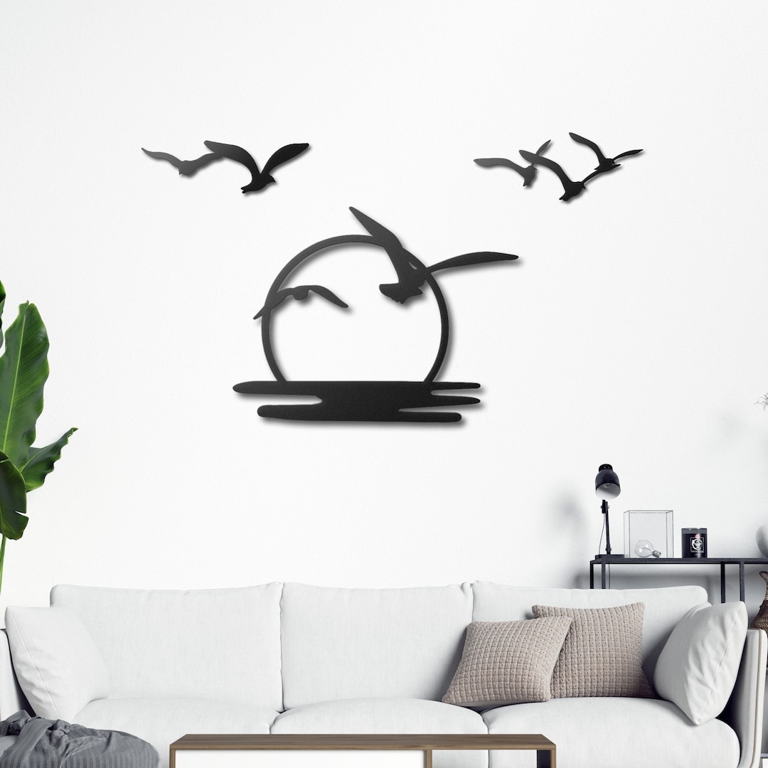 Sunset Metal Wall Art, Sun and Seagulls Metal Wall Art, SUN SPARKLE ...