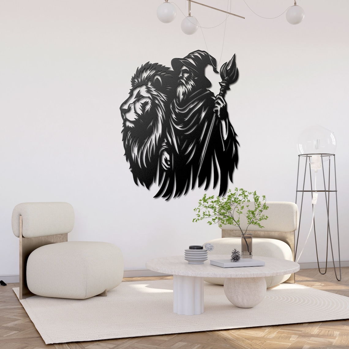 Wizard With Lion Metal Wall Art, Fantasy Art, Wizard Wall Decor - Etsy