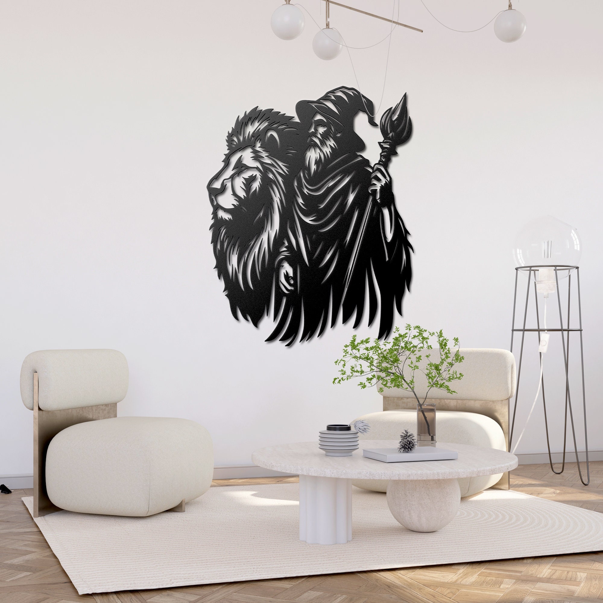 Wizard With Lion Metal Wall Art, Fantasy Art, Wizard Wall Decor - Etsy