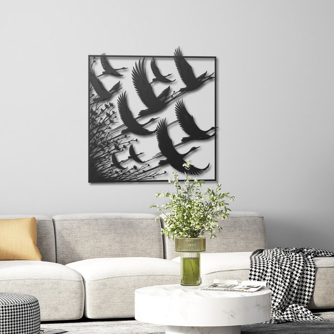 Cranes Metal Wall Art, Flock of Cranes Metal Wall Decor, Japanese ...