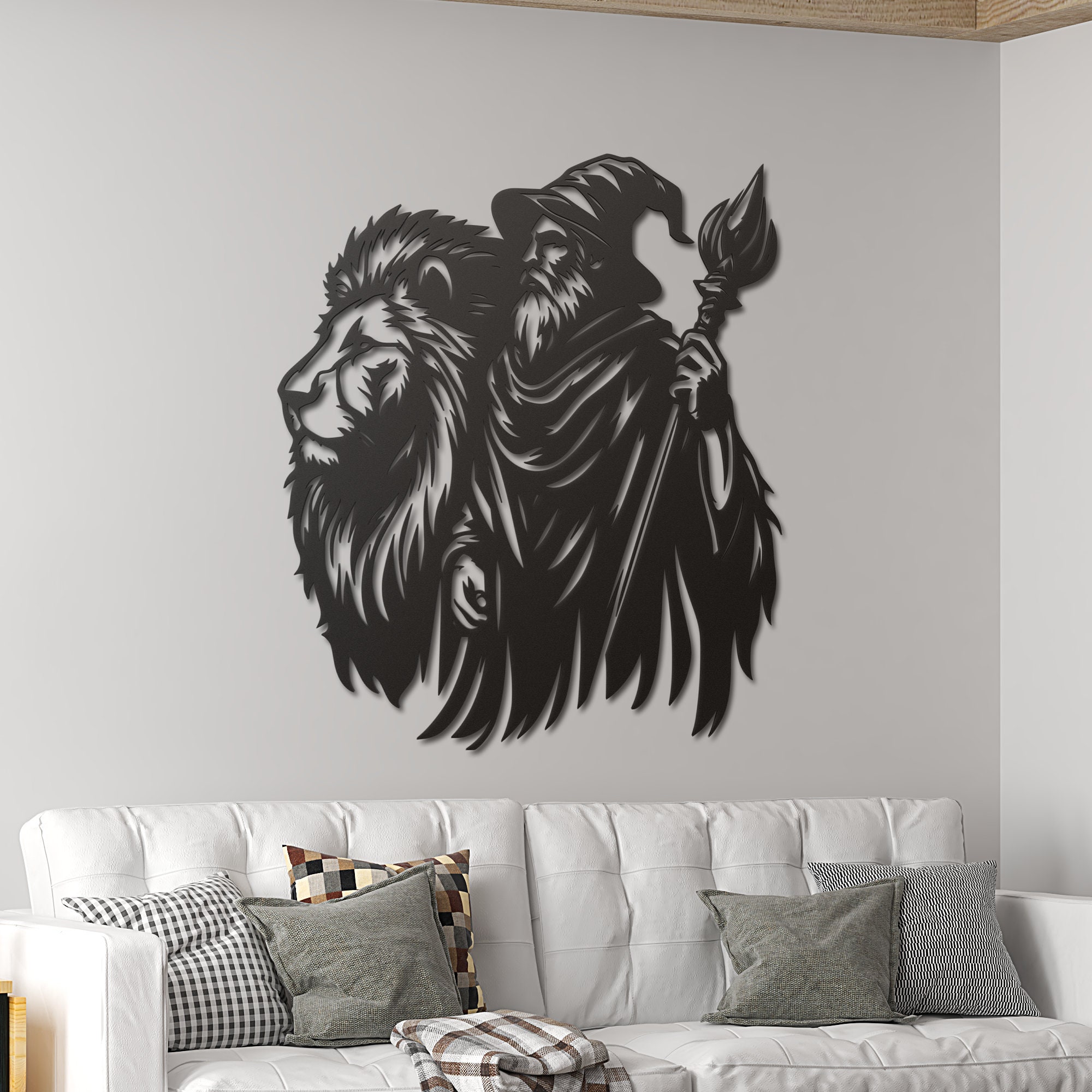 Wizard With Lion Metal Wall Art, Fantasy Art, Wizard Wall Decor - Etsy
