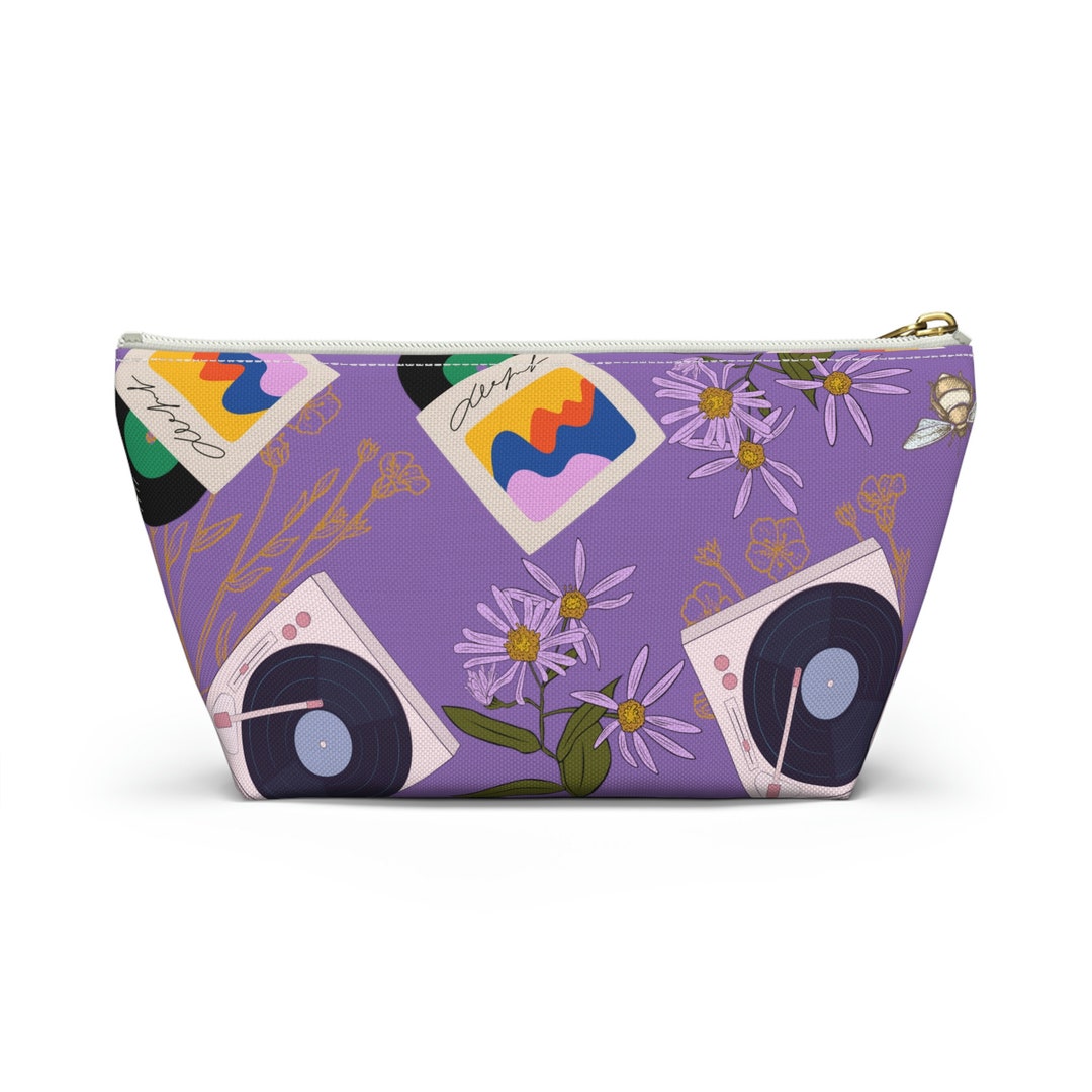 Retro Record Player Pouch, Floral Print Pouch, Accessory Pouch, Travel ...