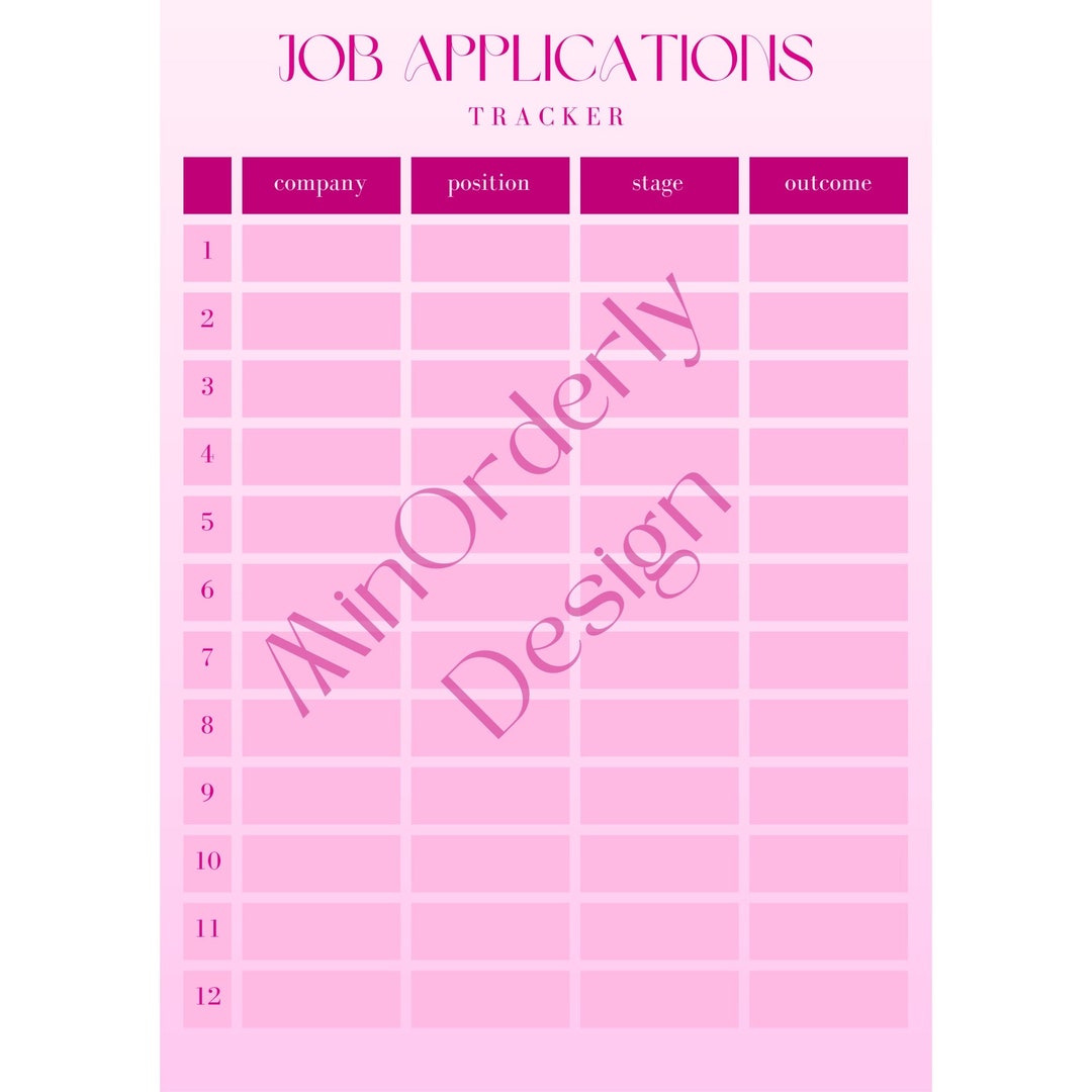 Job Applications Tracker Printable Template Grid Pink - Etsy