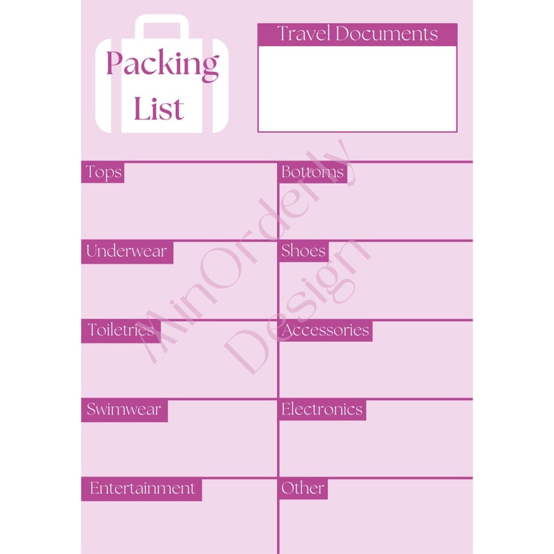 Packing List Printable Template Pink A4 - Etsy Australia