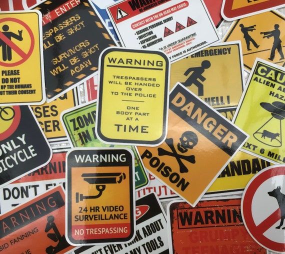 Warning Sign Stickers - Etsy