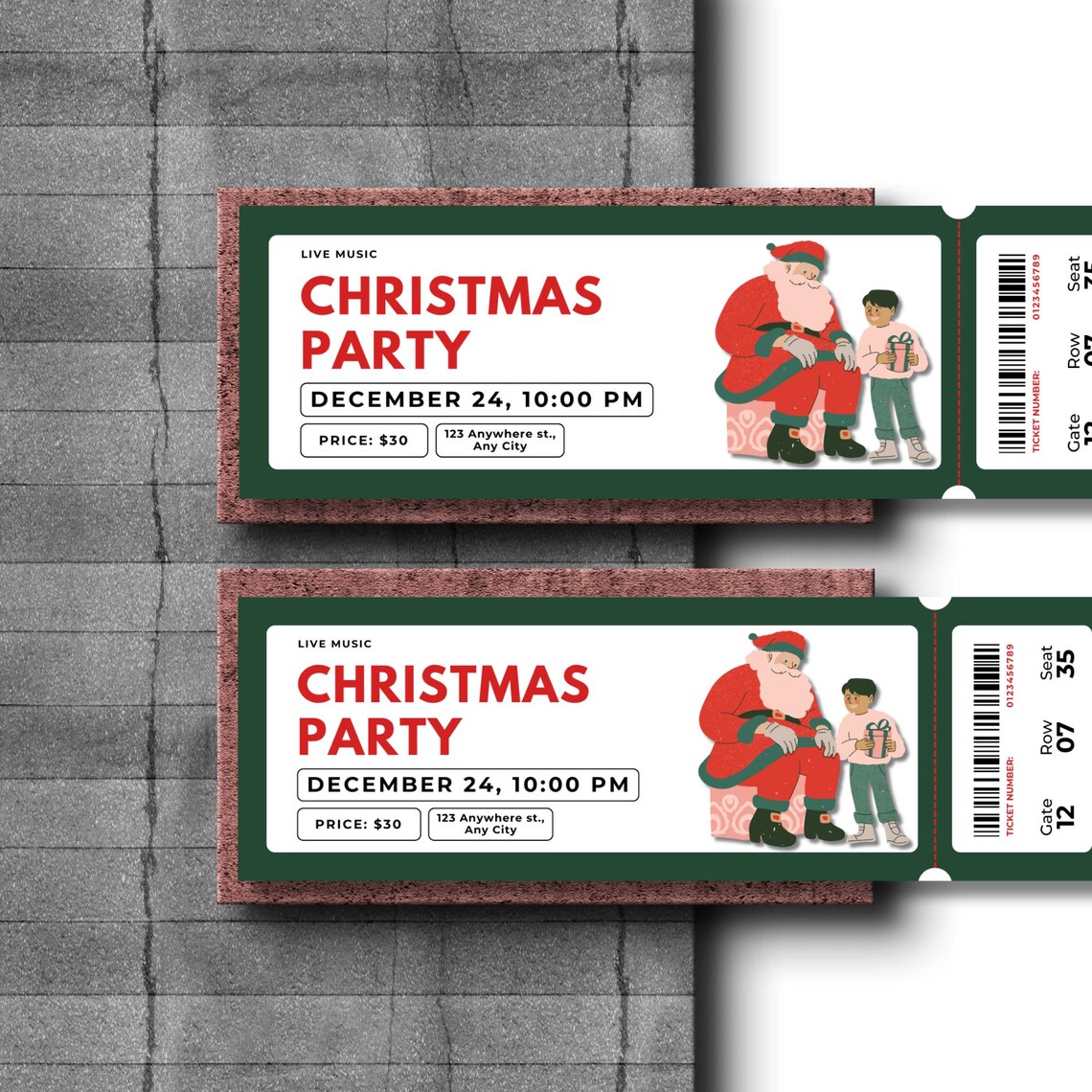 Christmas Party Ticket Template | Red Green White Illustrative Design ...