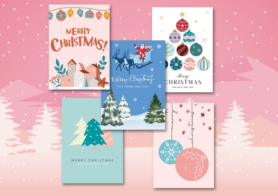 Editable Christmas Card Template Set of 5, Digital Download, Christmas ...