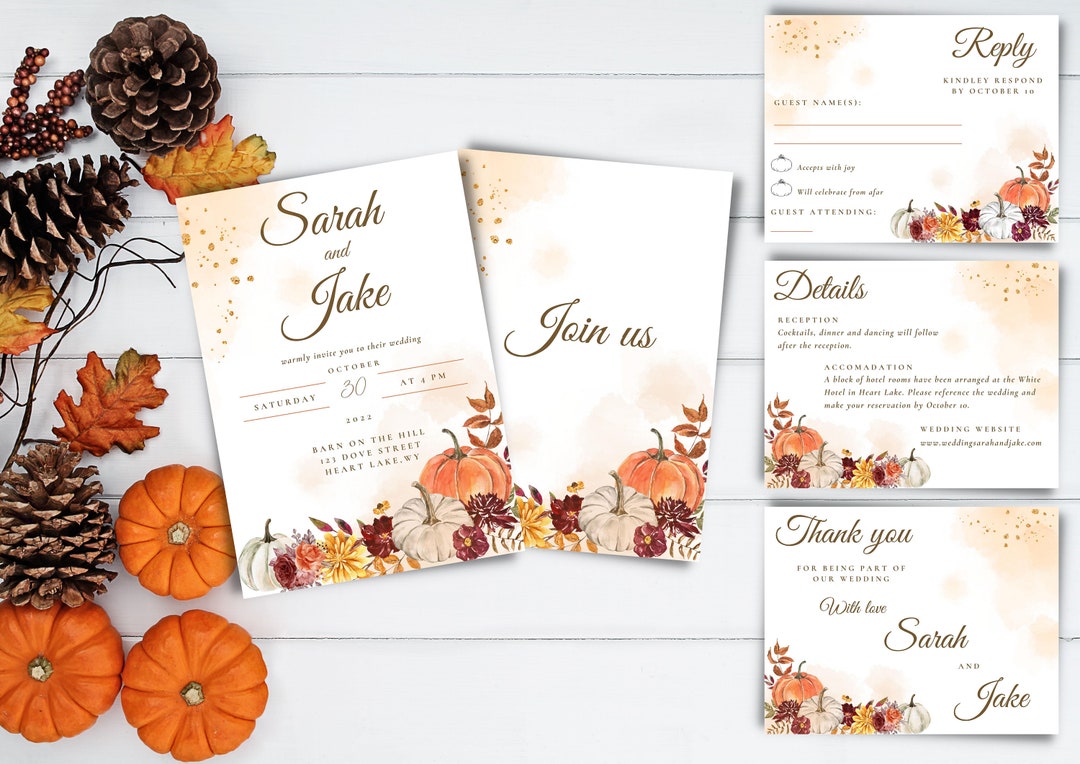 Editable Fall Wedding Invitation Set, Printable Wedding Invite, Digital ...