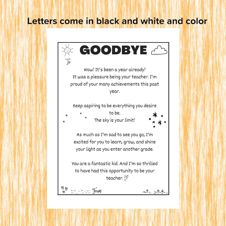 Students Teacher Goodbye Letter to Students, PRINTABLE End of Year Note ...