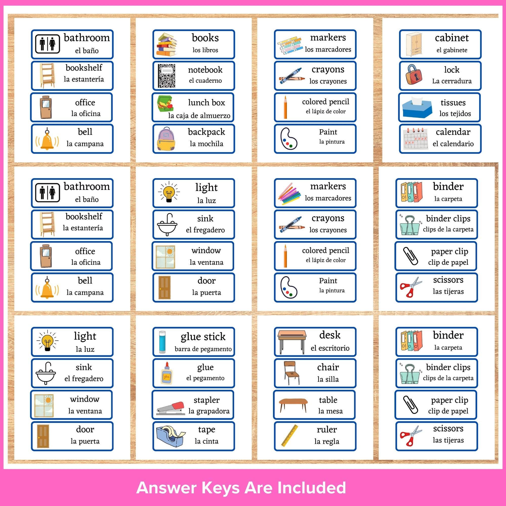 Bilingual Classroom Labels: Spanish to English Vocabulary (printable ...