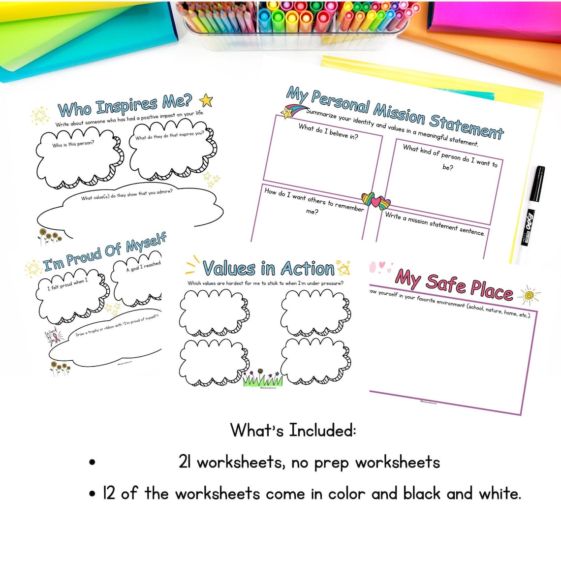 Teen Identity and Personal Values Worksheets Printable PDF Self ...