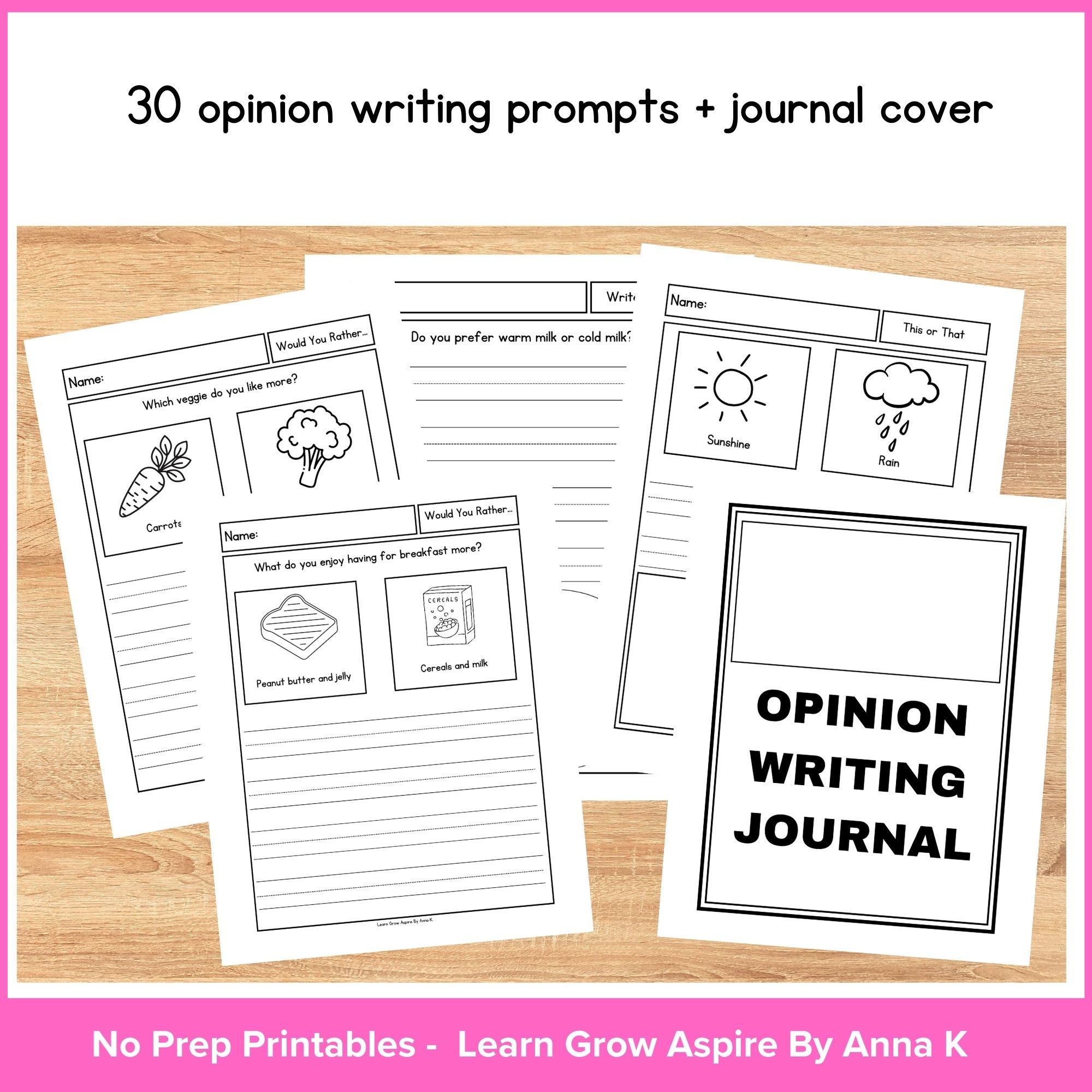 30 Opinion Writing Prompts for Kindergarten, First Grade, and Second ...