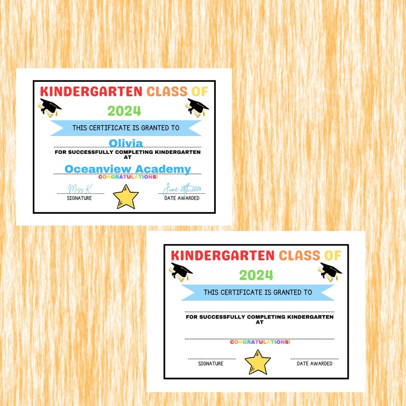 Printable Kindergarten Graduate Certificate, Kindergarten Class of 2024 ...
