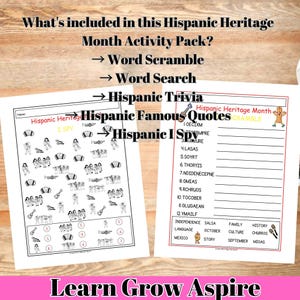 Hispanic Heritage Month Activities: Trivia, Word Search, I Spy ...