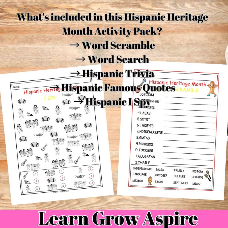 Hispanic Heritage Month Activities: Trivia, Word Search, I Spy ...