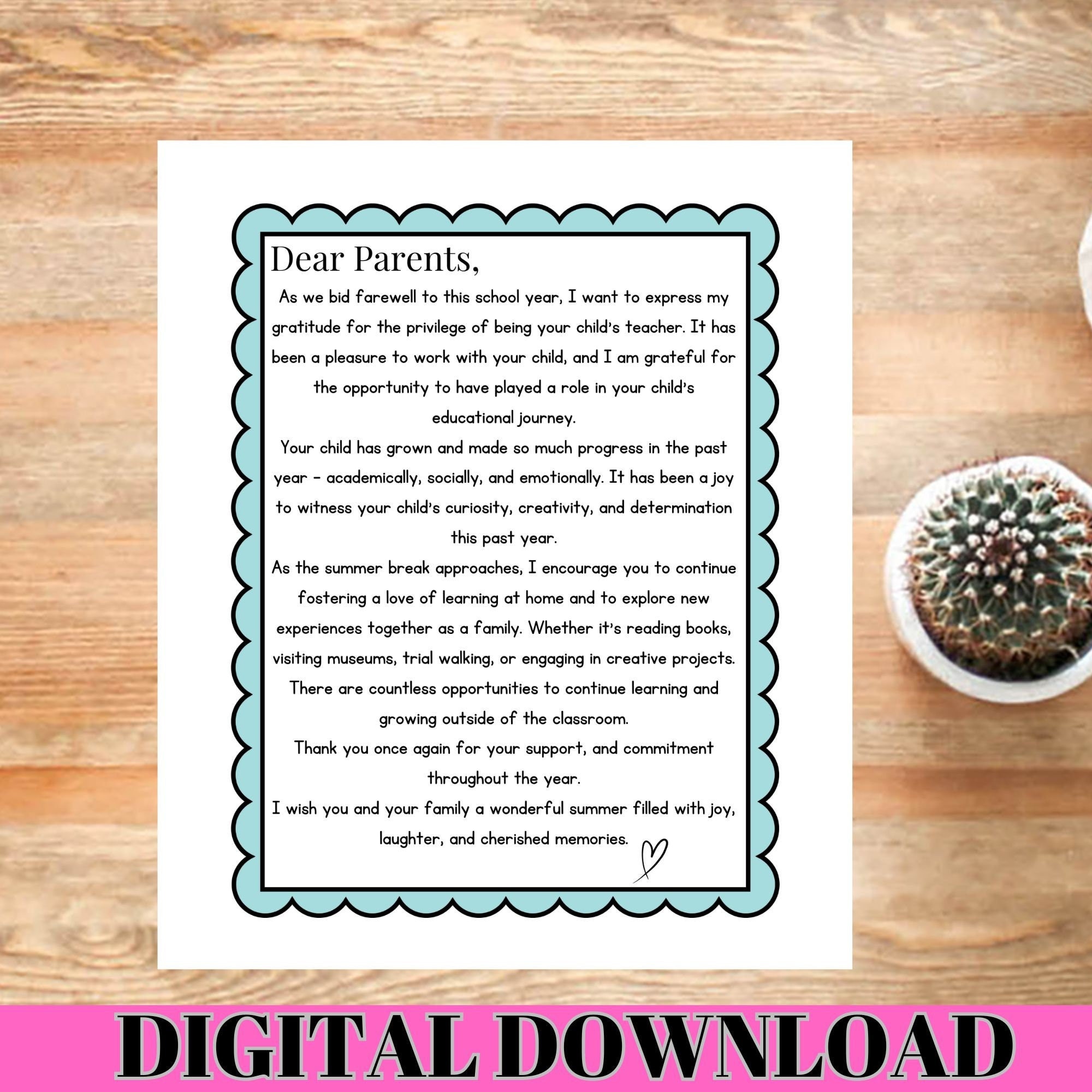 Thank You Letter From Teacher to Parents, Teacher Parent Letter End of ...