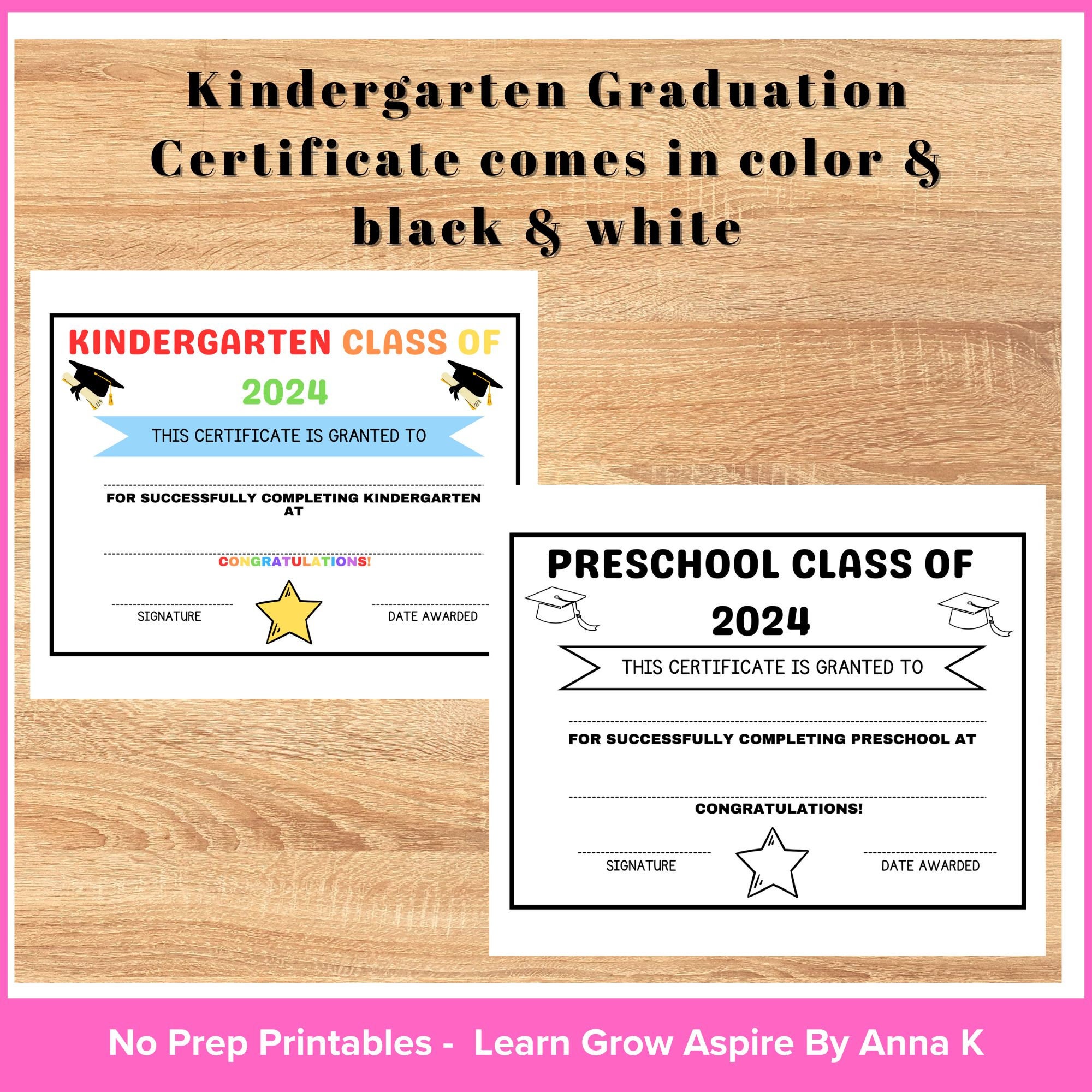 Printable Kindergarten Graduate Certificate, Kindergarten Class of 2024 ...
