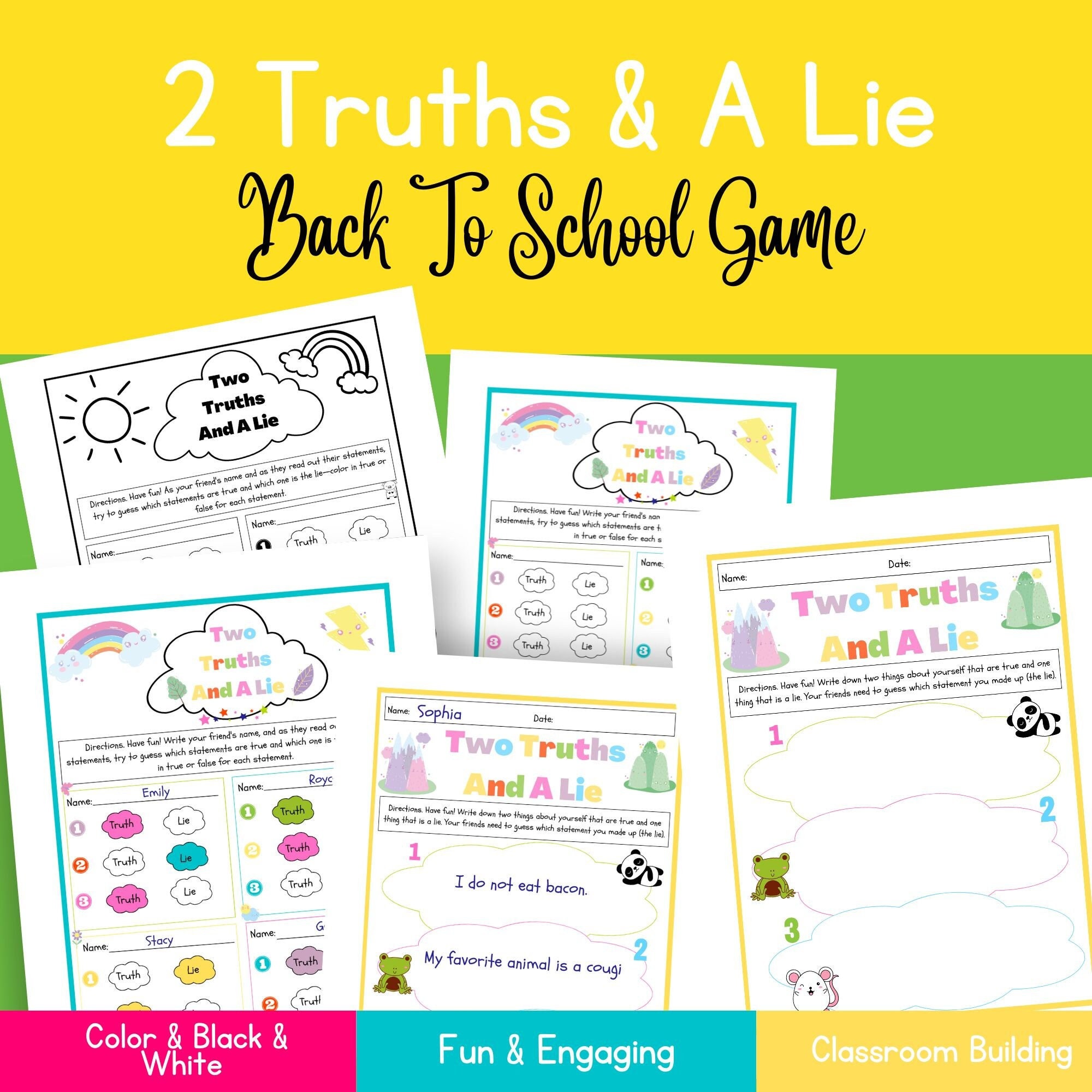 Two Truths and A Lie Game, Back to School Icebreaker, First Week of ...