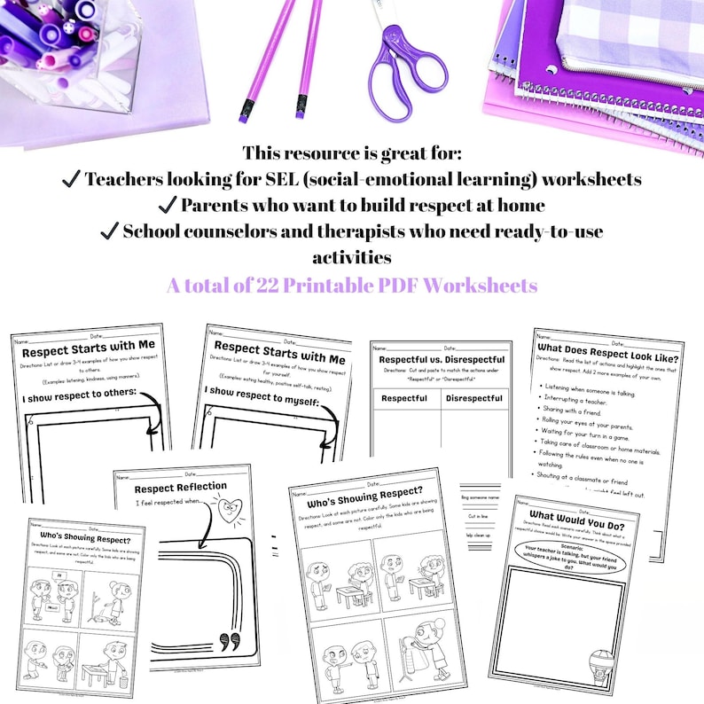 Respect Worksheets for Kids Printable PDF | Social Skills & Character ...
