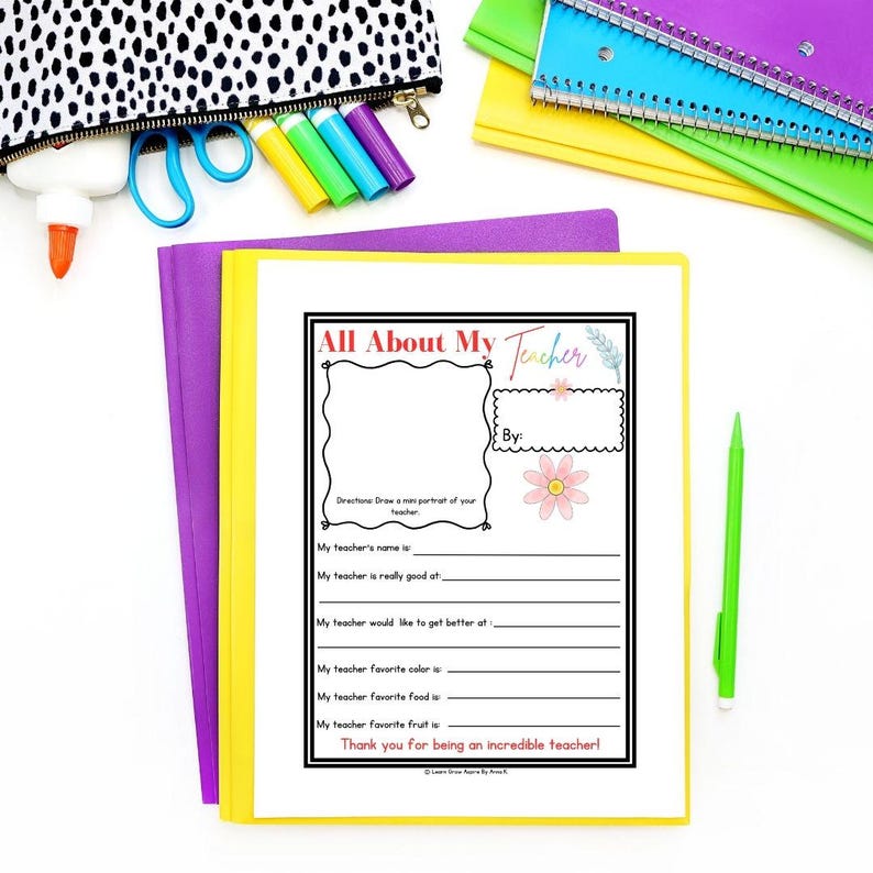 All About My Teacher Printable, Back to School Teacher Questionnaire ...
