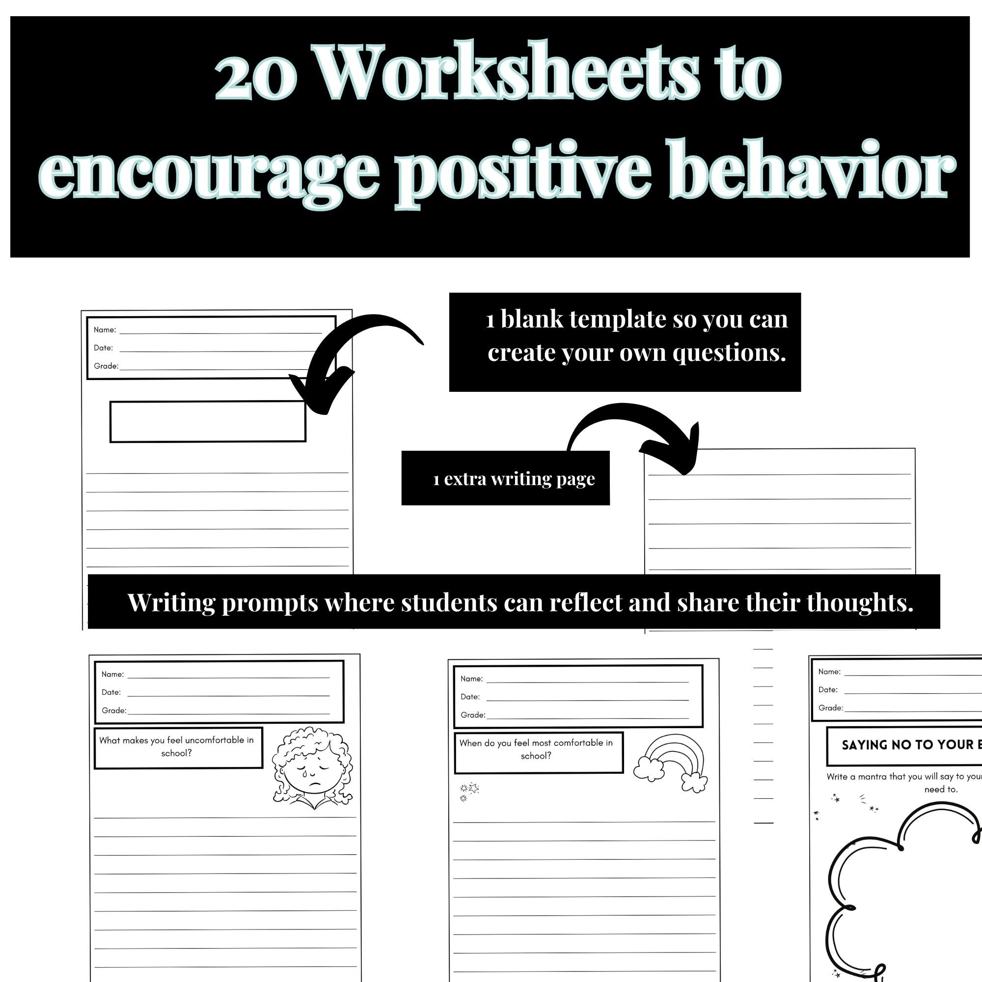 Positive Behavior Intervention Worksheets, Students Behavior Reflection ...