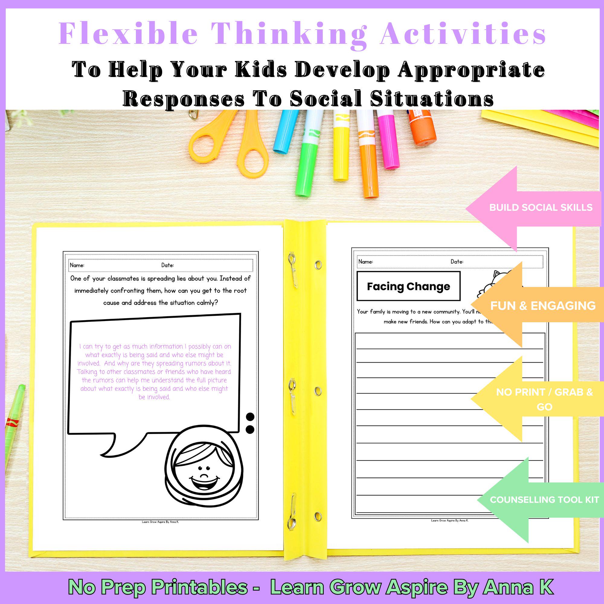 Flexible Thinking Worksheets for Kids, Coping Skills in Difficult ...