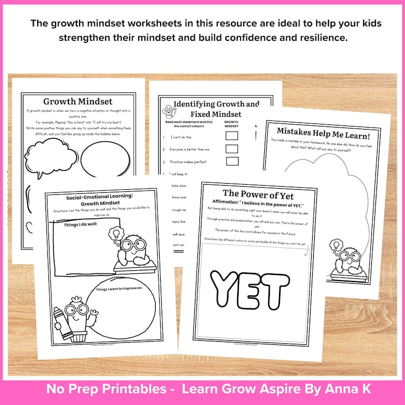 PRINTABLE Growth Mindset Worksheets for Kids, Growth Mindset VS Fixed ...