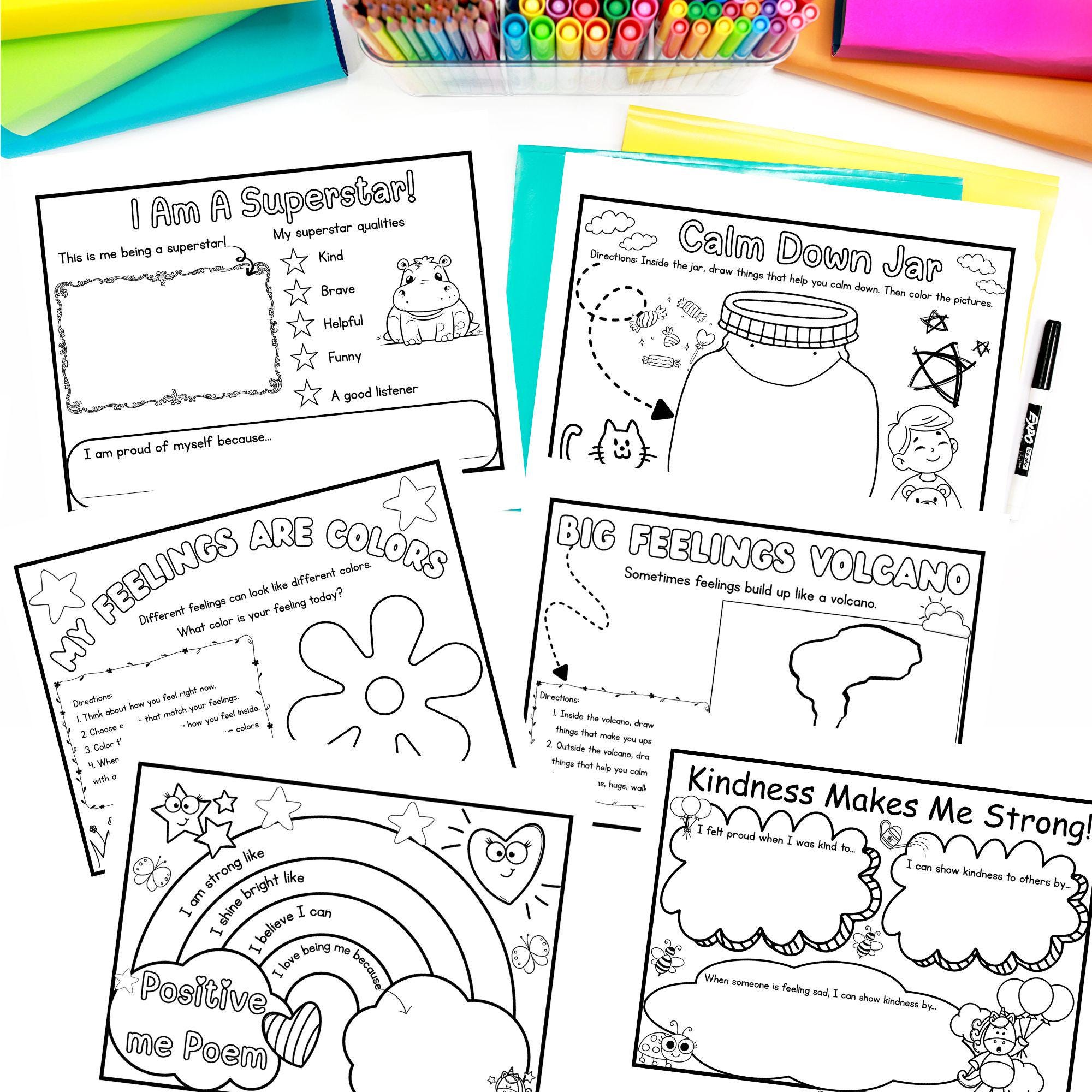 Art Therapy Worksheets for Kids Printable PDF Big Feelings, Emotions ...