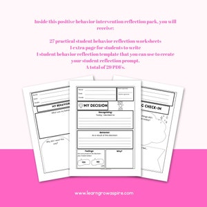 Positive Behavior Intervention Worksheets, Students Behavior Reflection ...