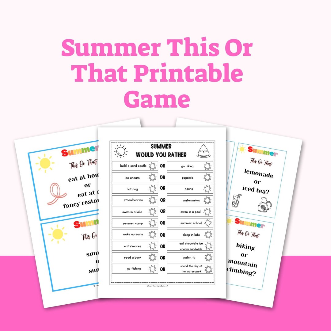 Summer This of That Printable Cards, Summer Games for Road Trips, End ...