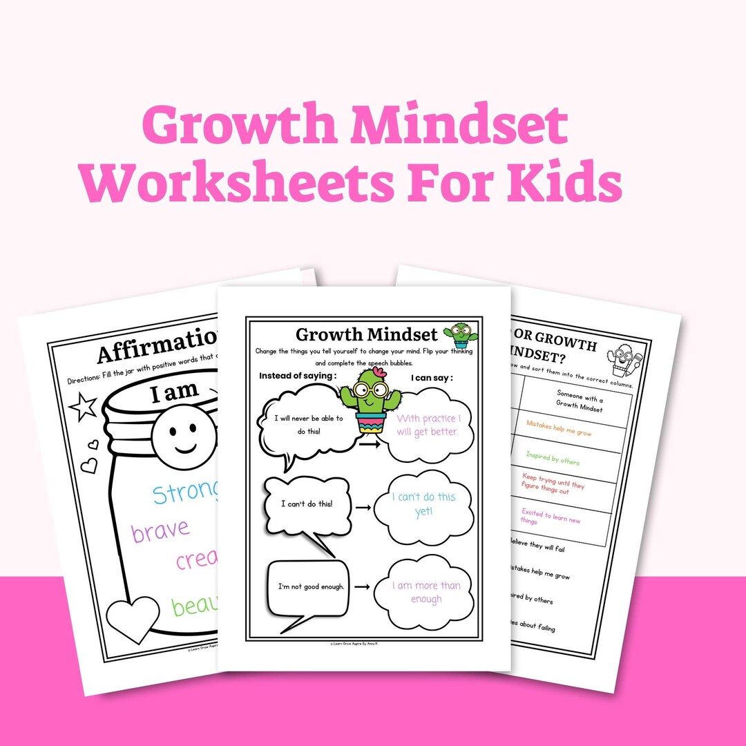 Kids Growth Mindset Printables for Growth Mindset Vs Fixed Mindset ...