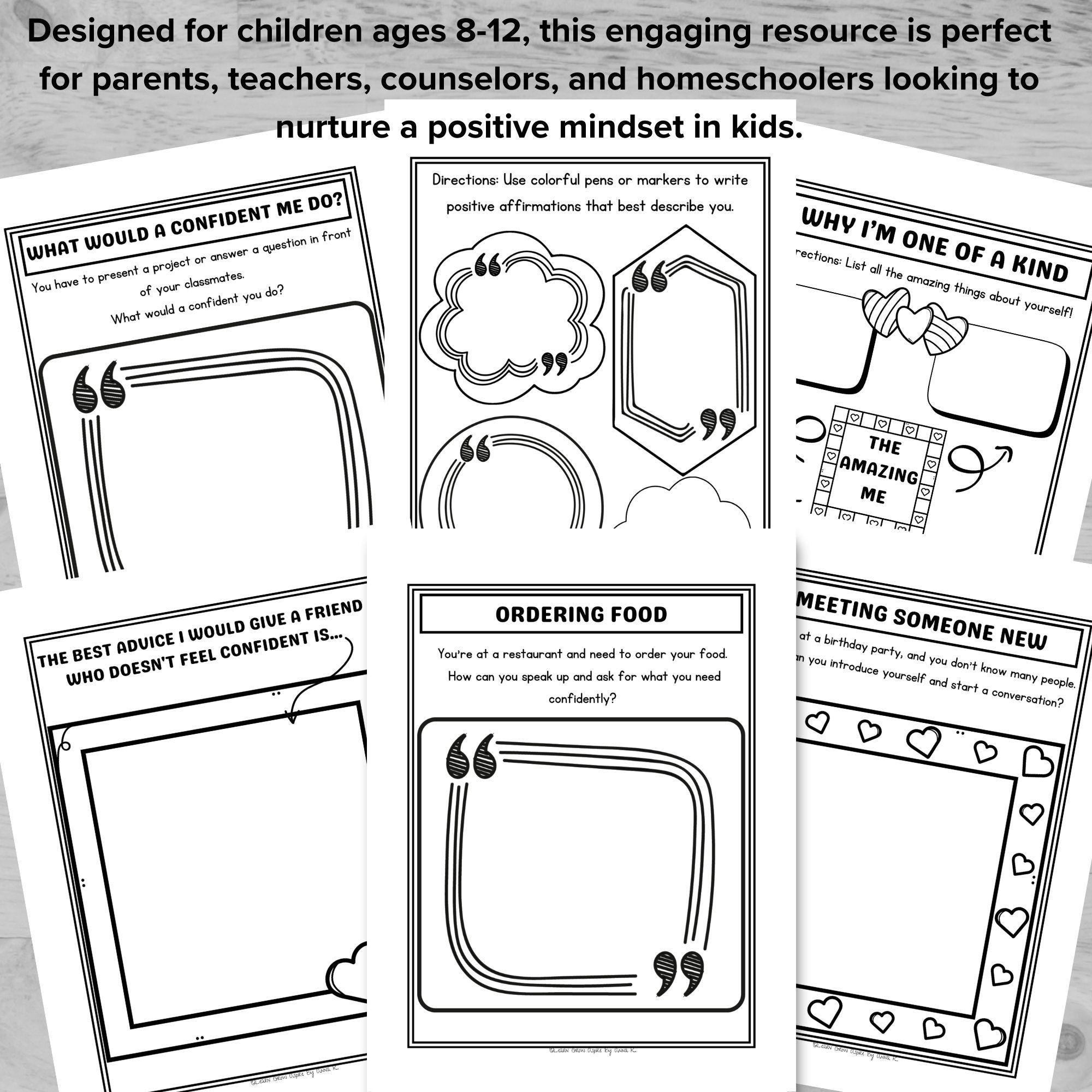 Confidence Building Worksheets Activities for Kids Tweens Positive ...