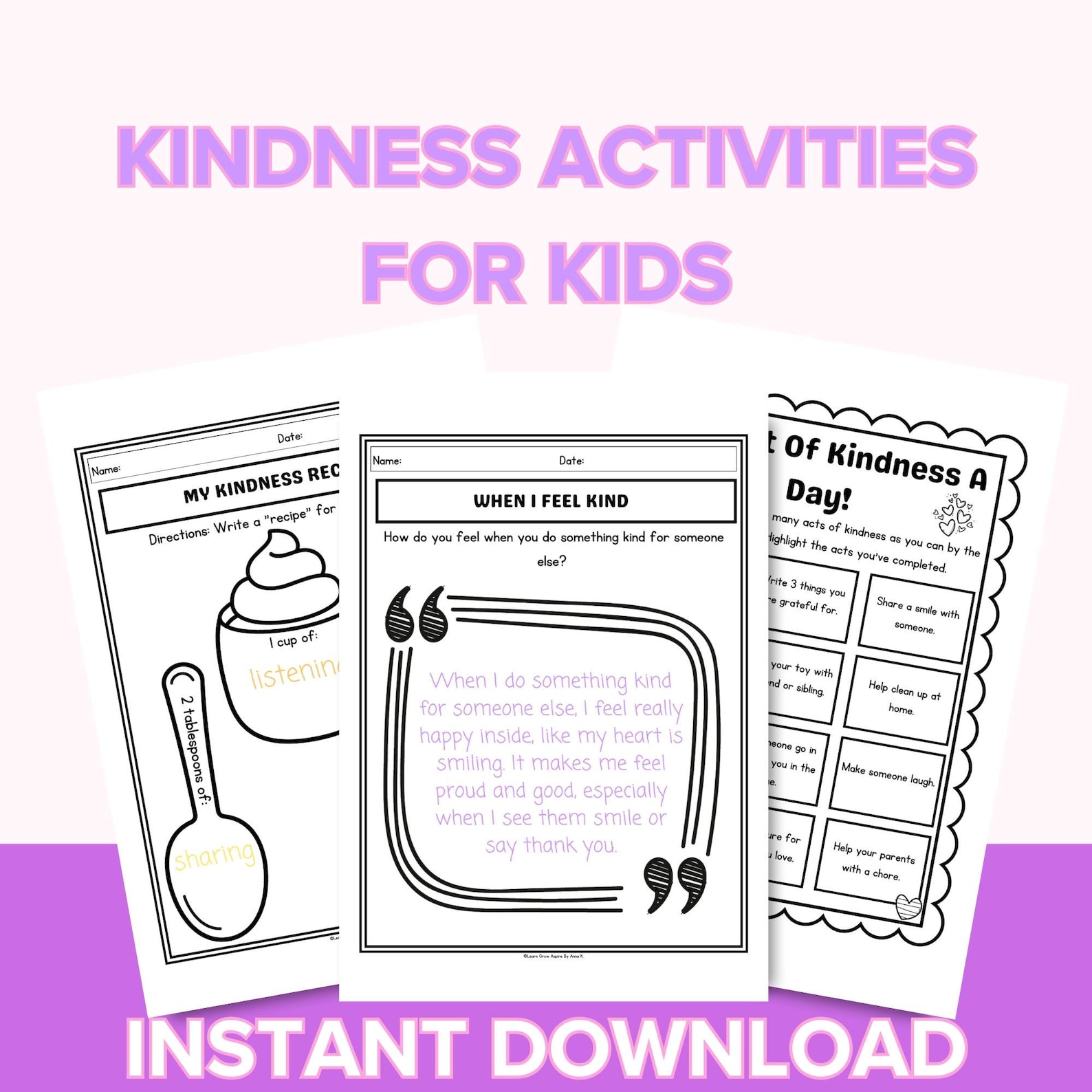 Kindness Activities for Kids: Printable Worksheets (digital Download ...