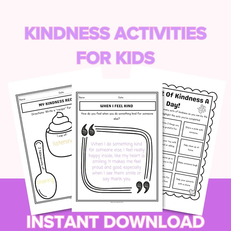 Kindness Activities for Kids: Printable Worksheets (digital Download ...
