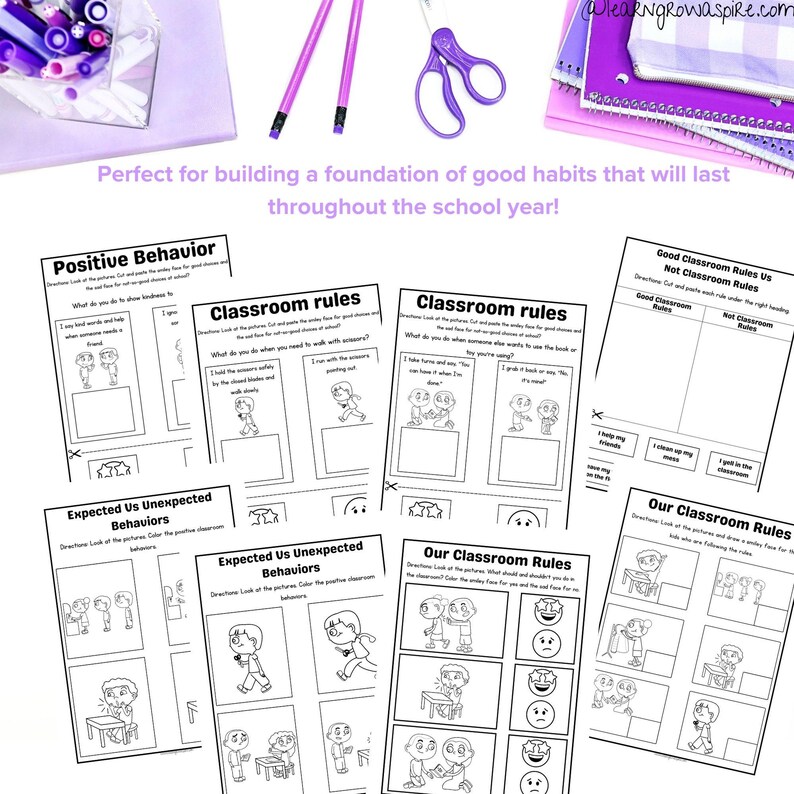 Classroom Expectations Visuals & Worksheets: Positive Behavior (digital ...