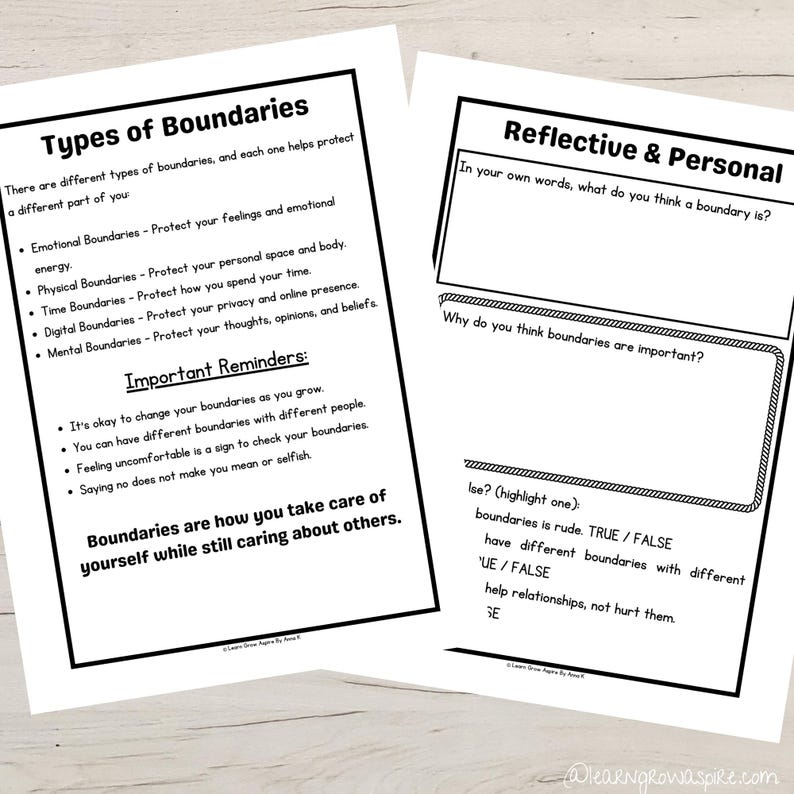 Setting Boundaries for Teens Worksheets Printable PDF Healthy ...