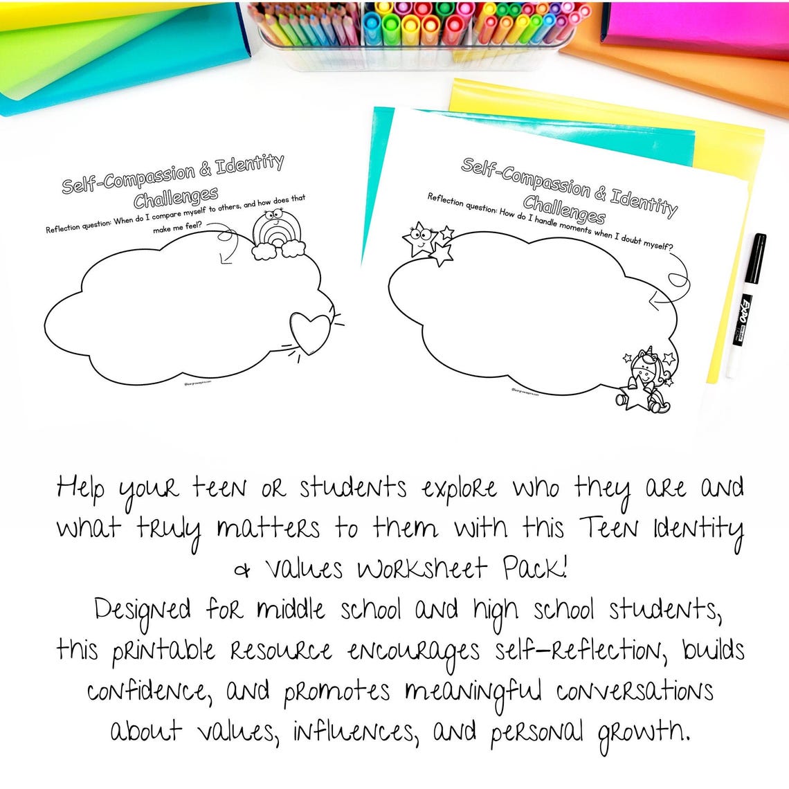 Teen Identity and Personal Values Worksheets Printable PDF Self ...