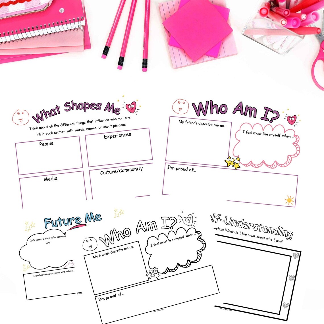 Teen Identity and Personal Values Worksheets Printable PDF Self ...