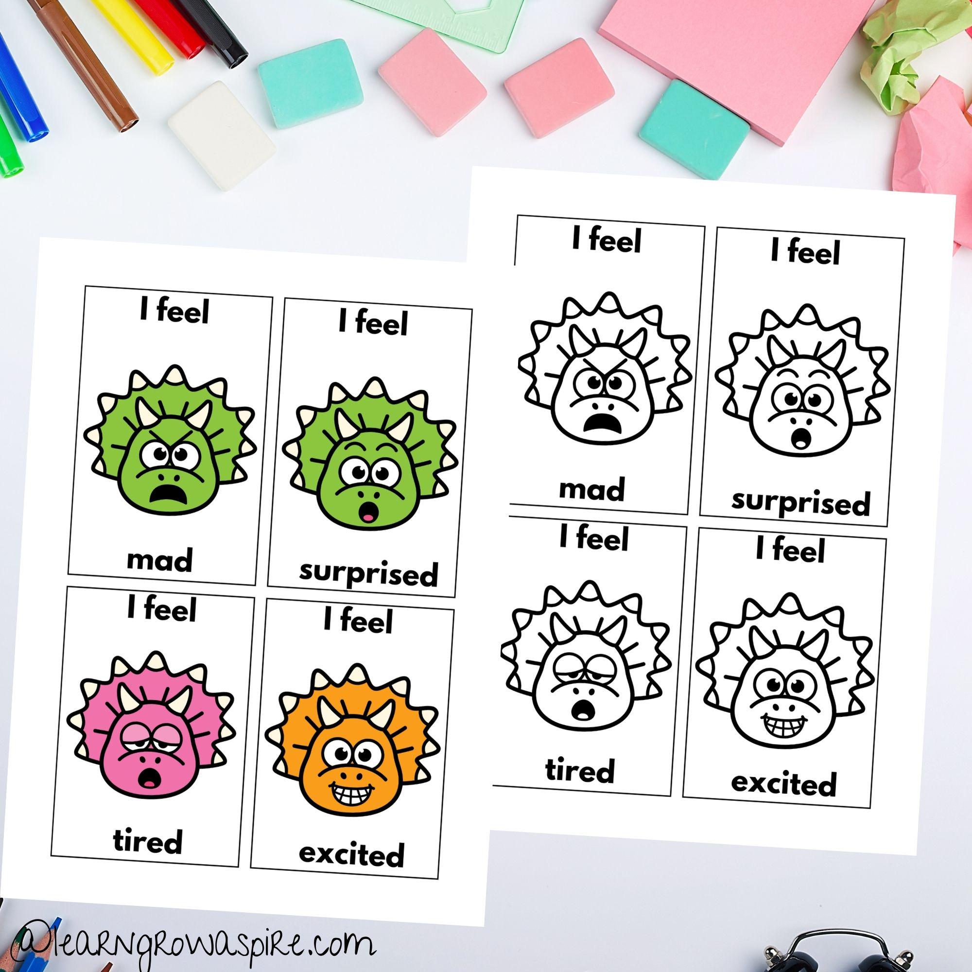 Dinosaur Feelings Worksheets for Kids Printable PDF Emotion ...