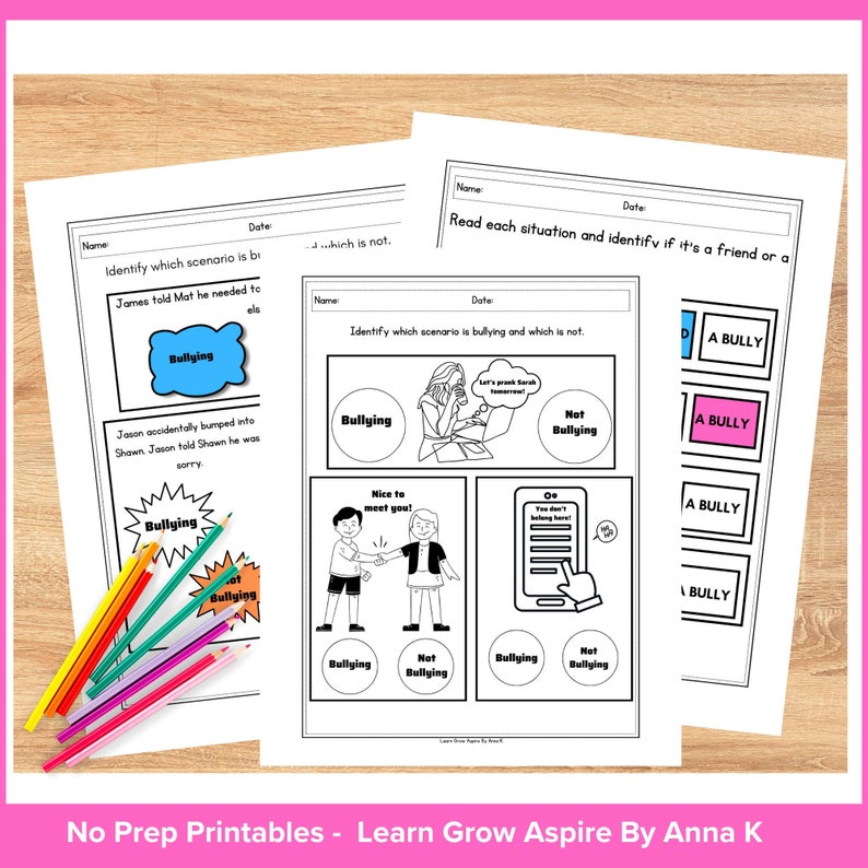 Kids Bullying Worksheets: Anti-bullying Activities (digital Download ...