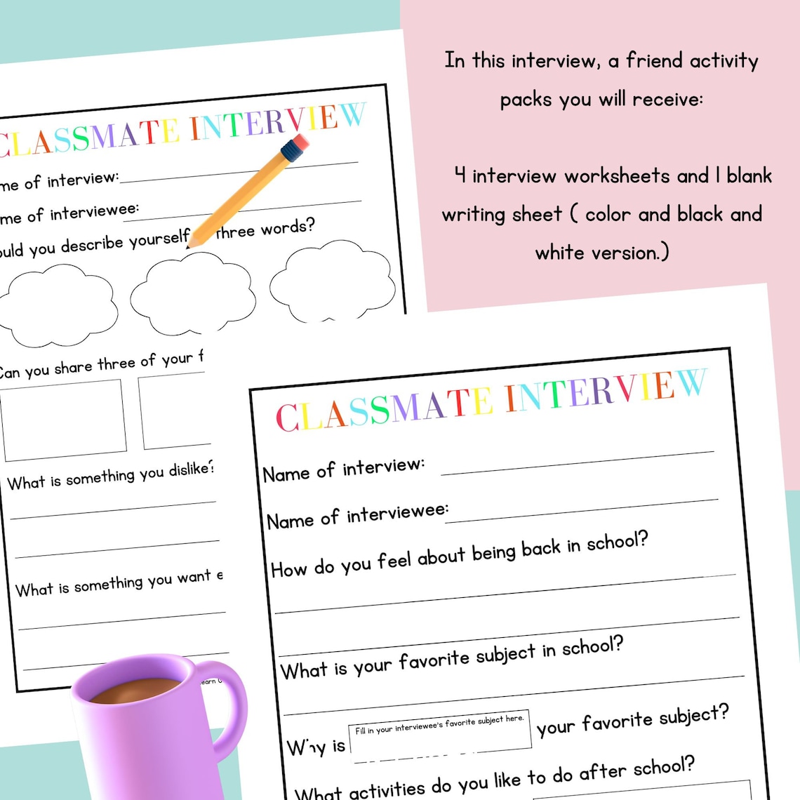 Interview A Friend Worksheets, Back to School Interview A Friend ...