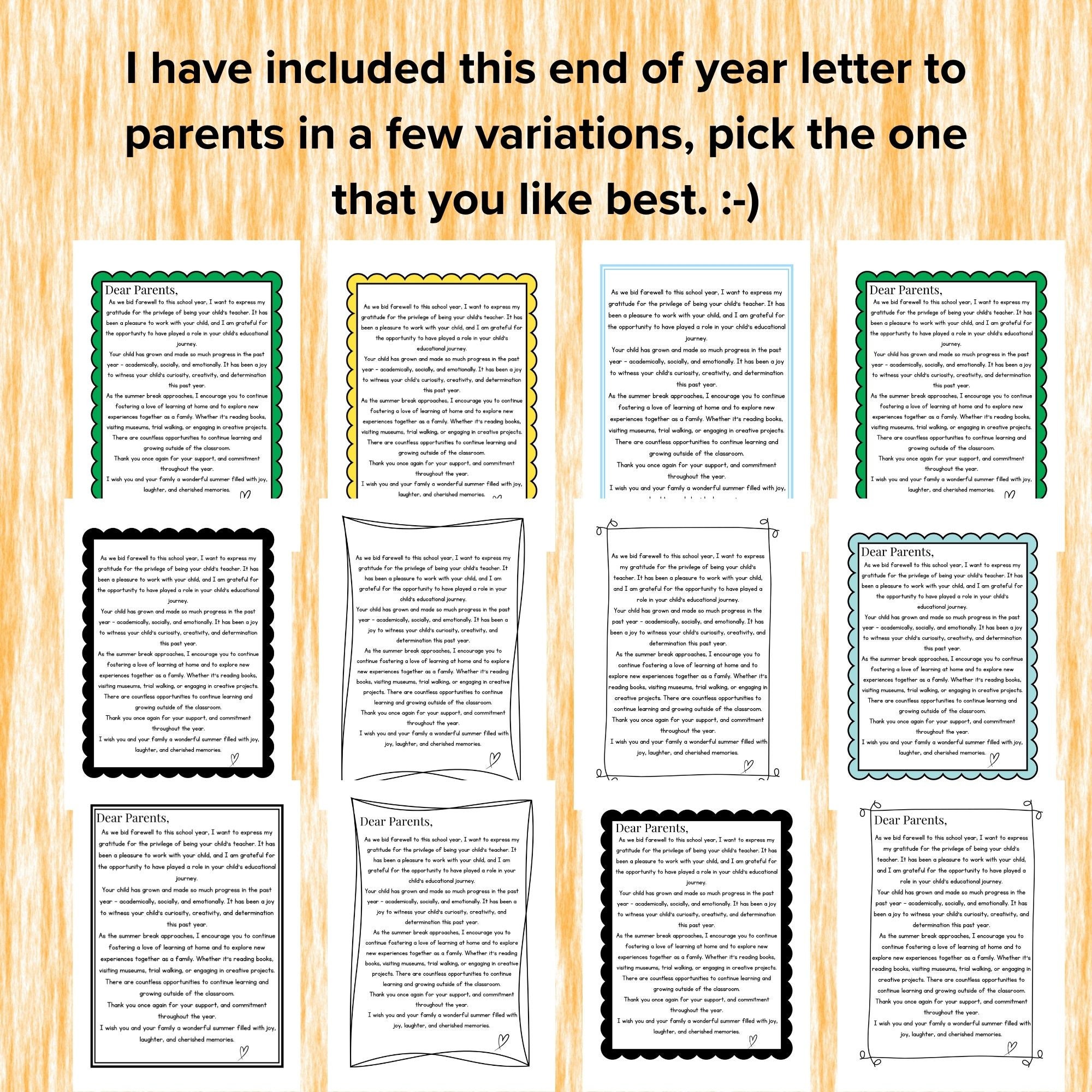 Thank You Letter From Teacher to Parents, Teacher Parent Letter End of ...